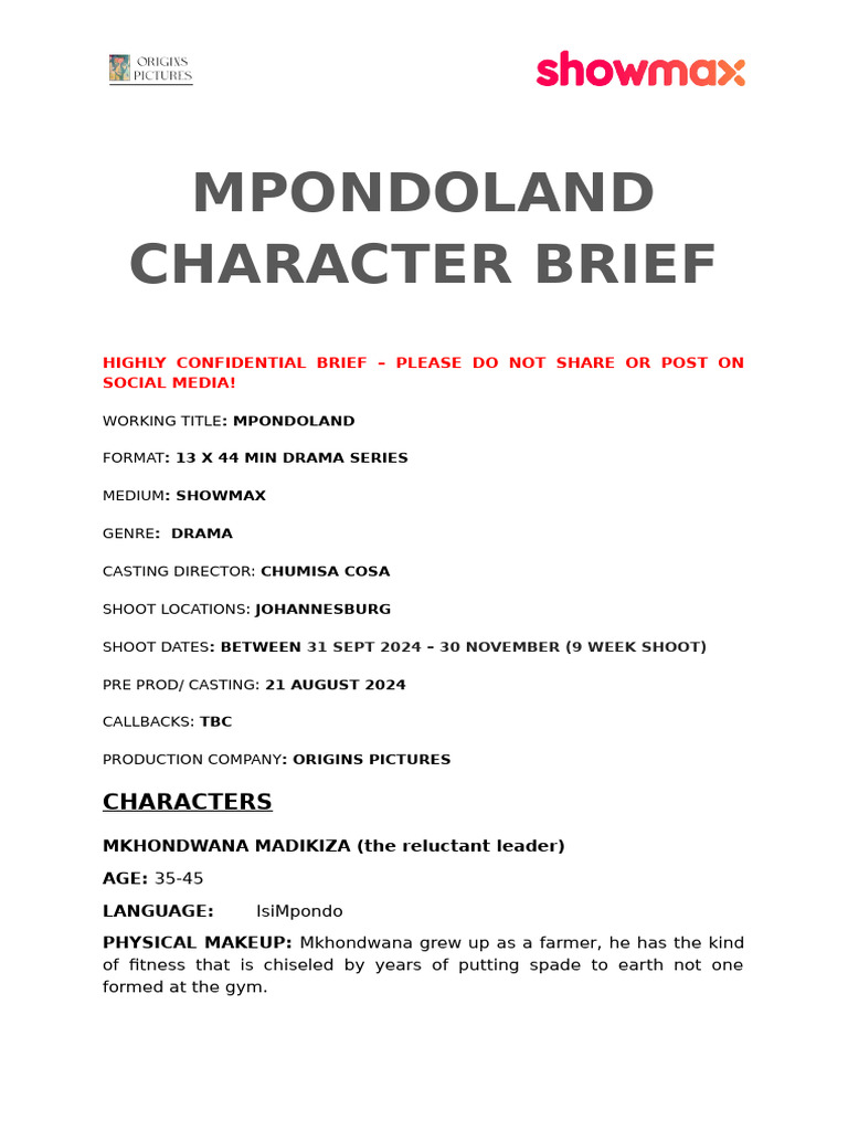 Mpondoland Character Brief | PDF