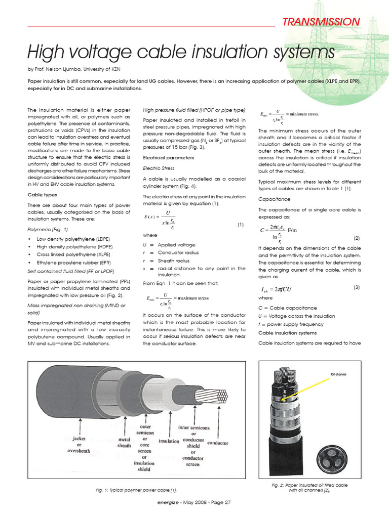 High Voltage Cable Insulation Systems | PDF