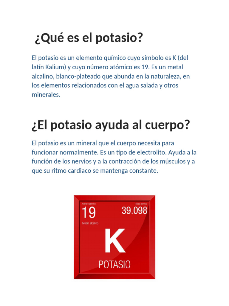 El Potasio Es Un Elemento Químico Cuyo Símbolo Es K | PDF