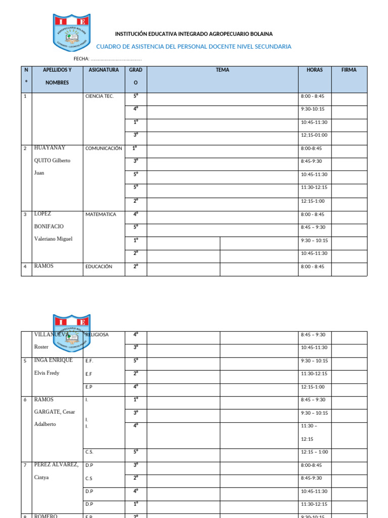 CUADRO DE ASISTENCIA SECUNDARIA 2021 | PDF