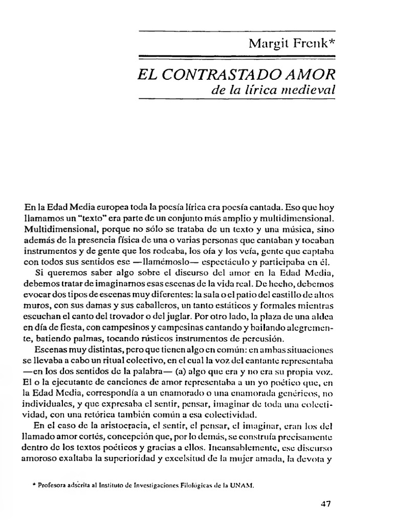 El Contrastado Amor de La Lírica Medieval | PDF