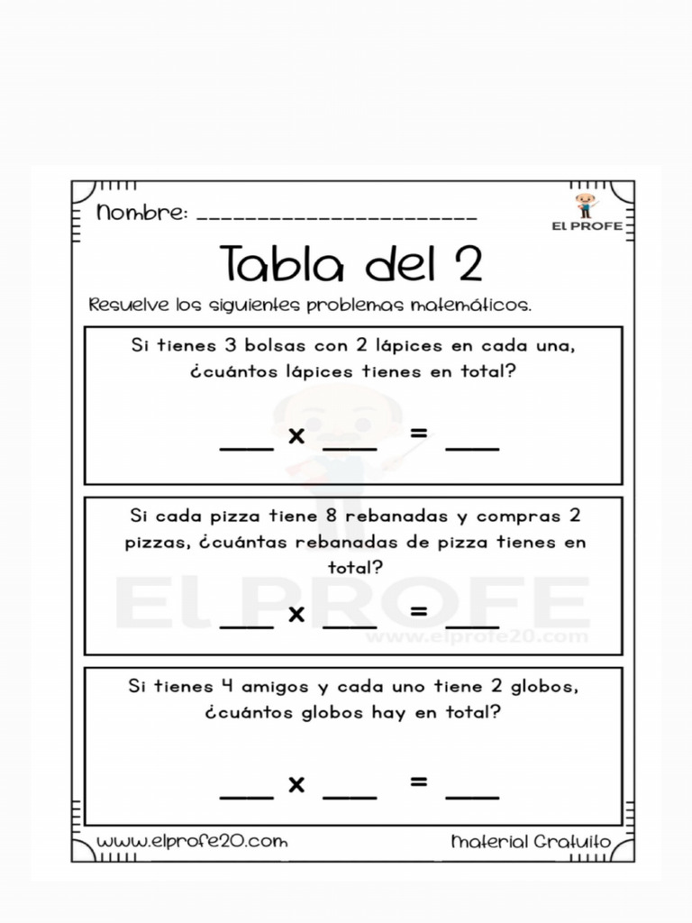 Problemas tabla del 2 | PDF