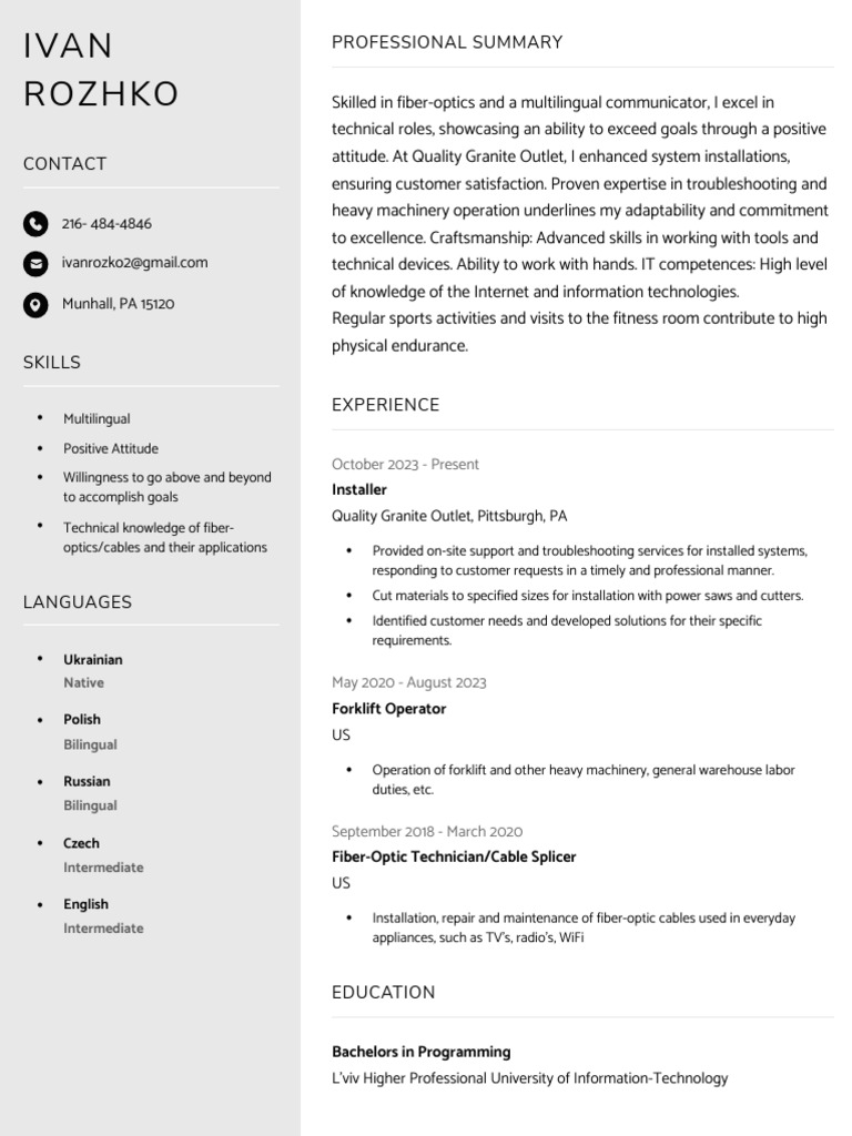 IVAN ROZHKO Resume | PDF