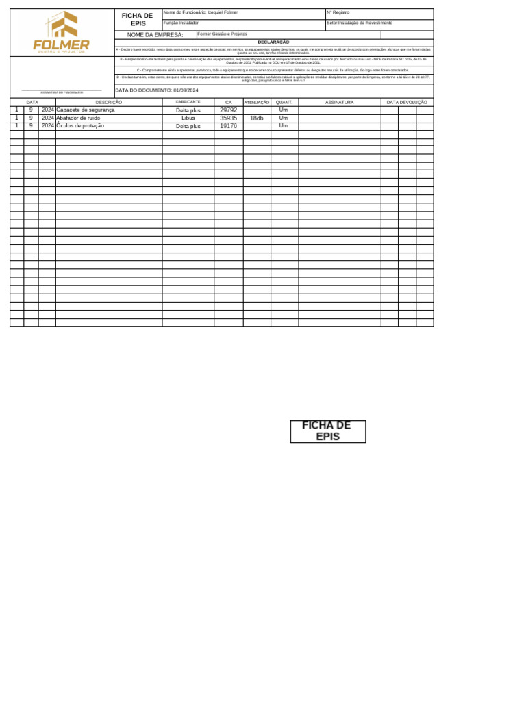 Ficha de EPI Comp | PDF
