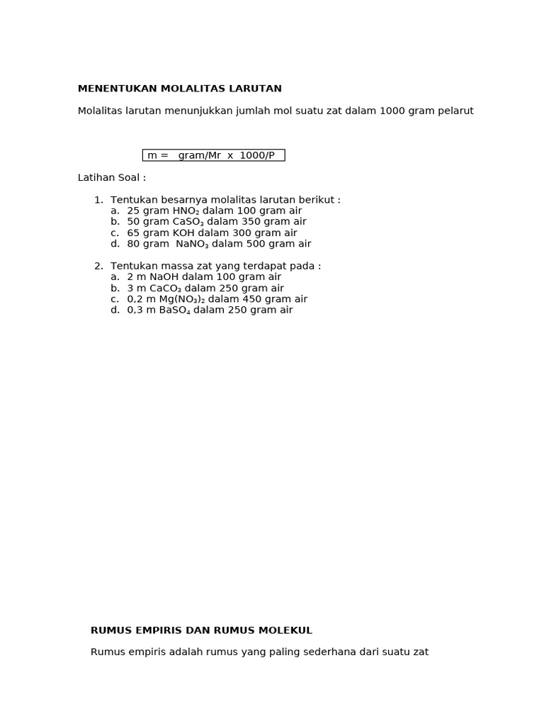 RUMUS EMPIRIS Molalitas Larutan | PDF