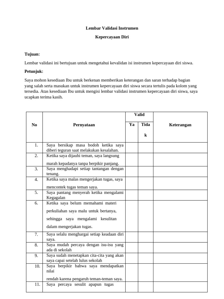 Lembar Validasi Instrumen | PDF
