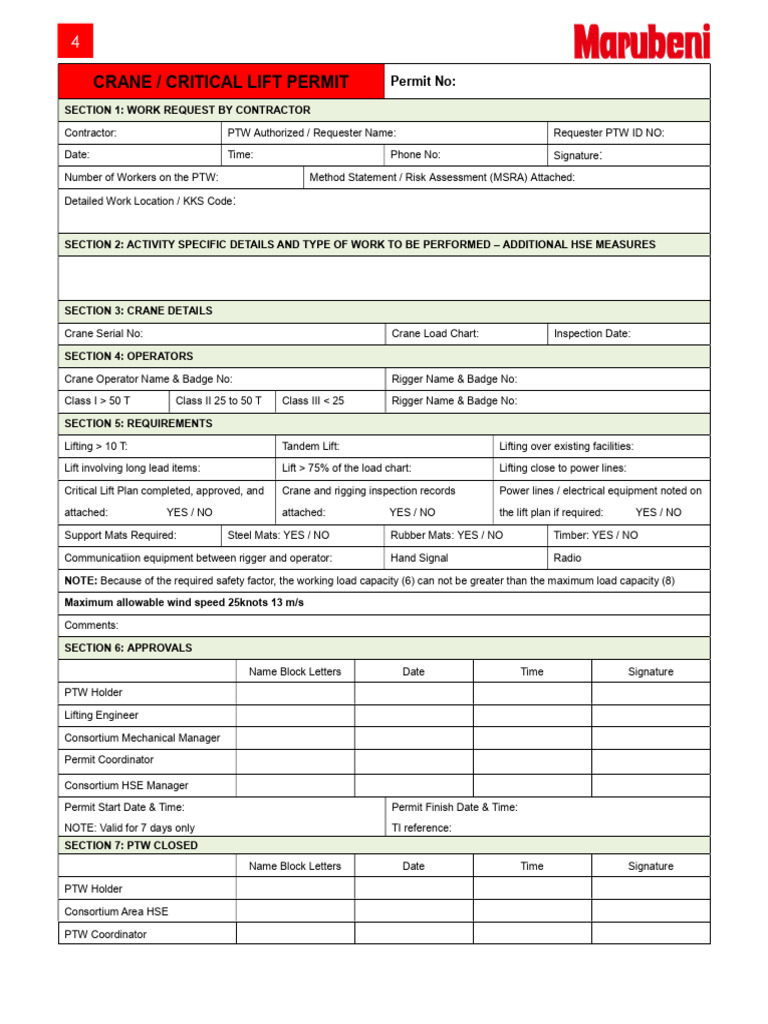 Crane-Critical Lift Permit - PTW Procedure Rev. 2 | PDF