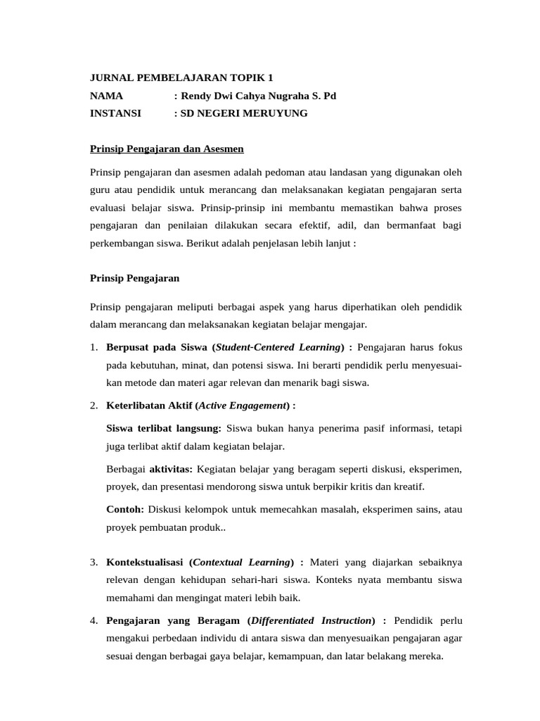 JURNAL PEMBELAJARAN TOPIK 1 Rendy | PDF