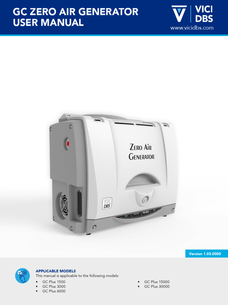 GC Zero Air Generator User Manual | PDF