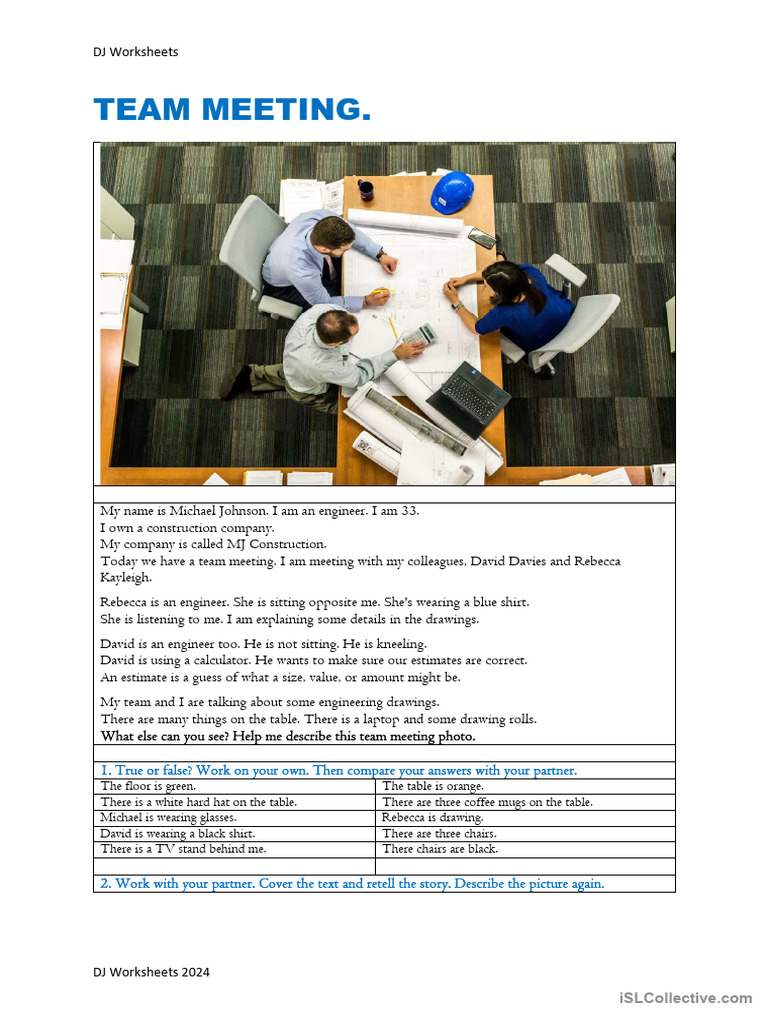 Reading Comprehension - Team Meeting | PDF | Home & Garden