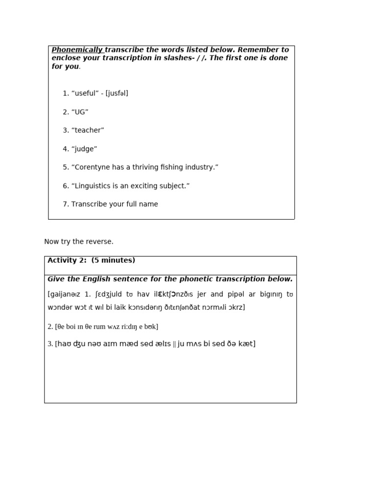 Phonemically Transcribe The Words Listed Below | PDF