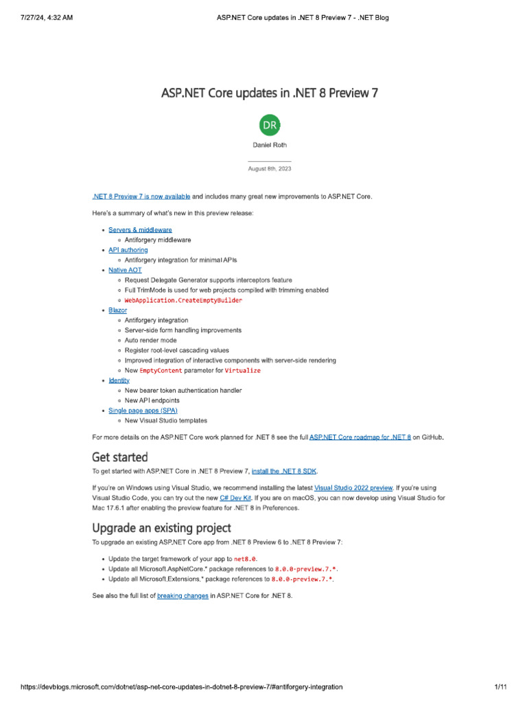 ASPNET Updates in NET Core 8 Preview 7 | PDF