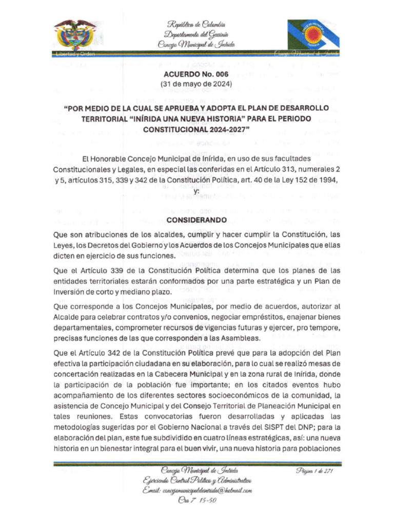 Inirida Pdm-Acuerdo #006 de 2024 | PDF