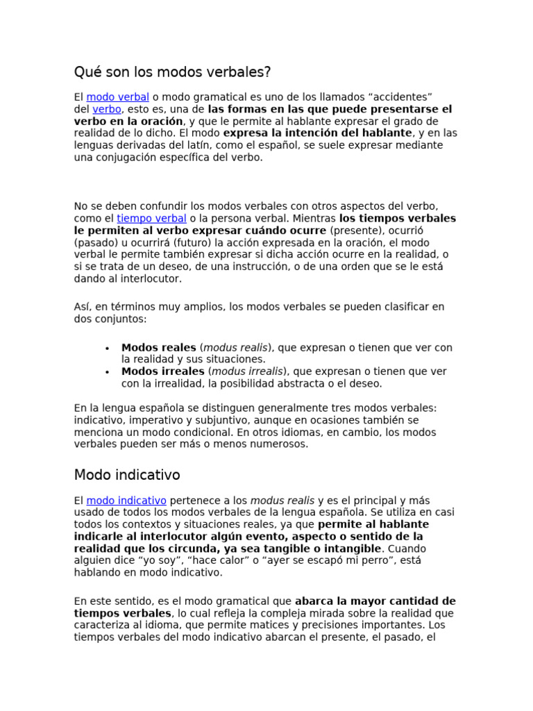 Modos y Tiempos Verbales | PDF | Verbo | Filosofía