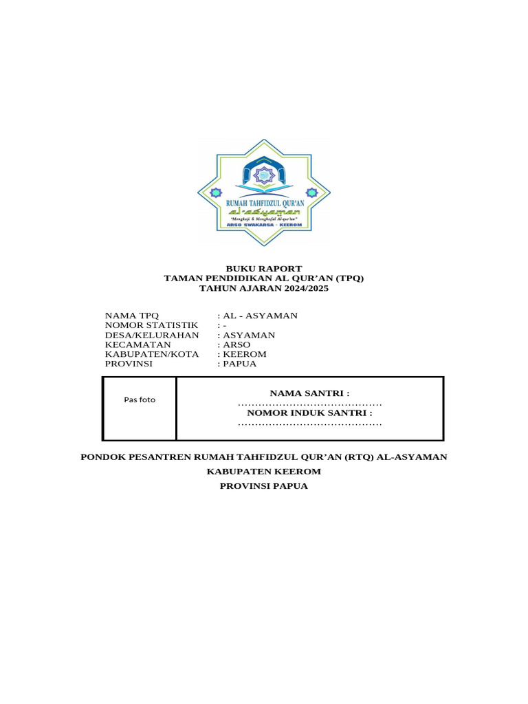 Raport TPQ Al-Asyaman | PDF