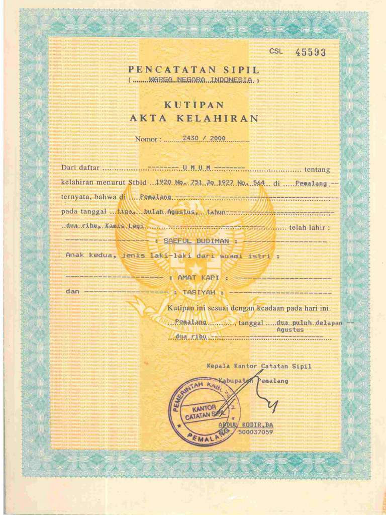 Akte Kelahiran Saeful Budiman | PDF