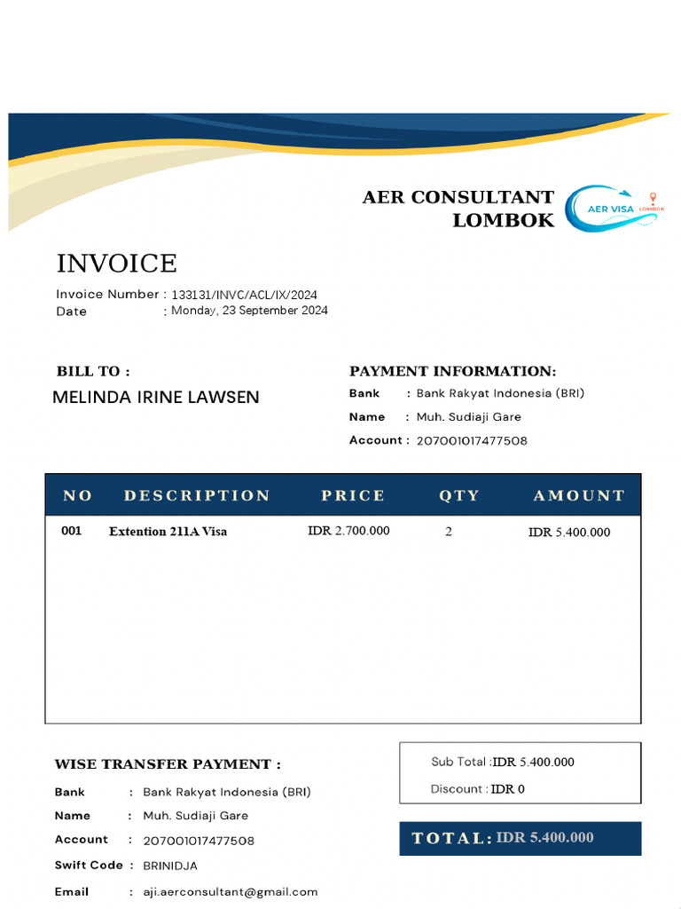 INVOICE 211a EXTENSION MELINDA IRINE LAWSEN | PDF