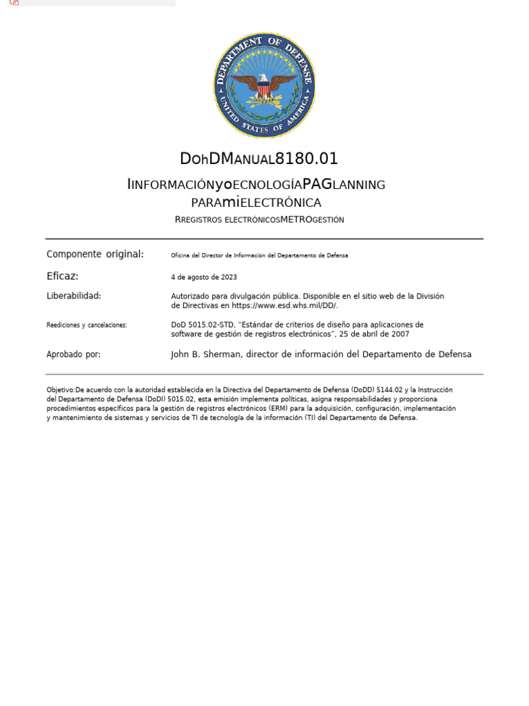 X DOD MANUAL 8180.01 2023.en - Es | PDF | Tecnologías de la información ...