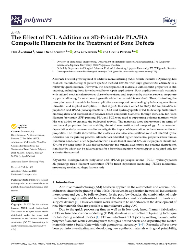The Effect of PCL Addition On 3d Printable Pla Ha Composite Ppldryh0 | PDF