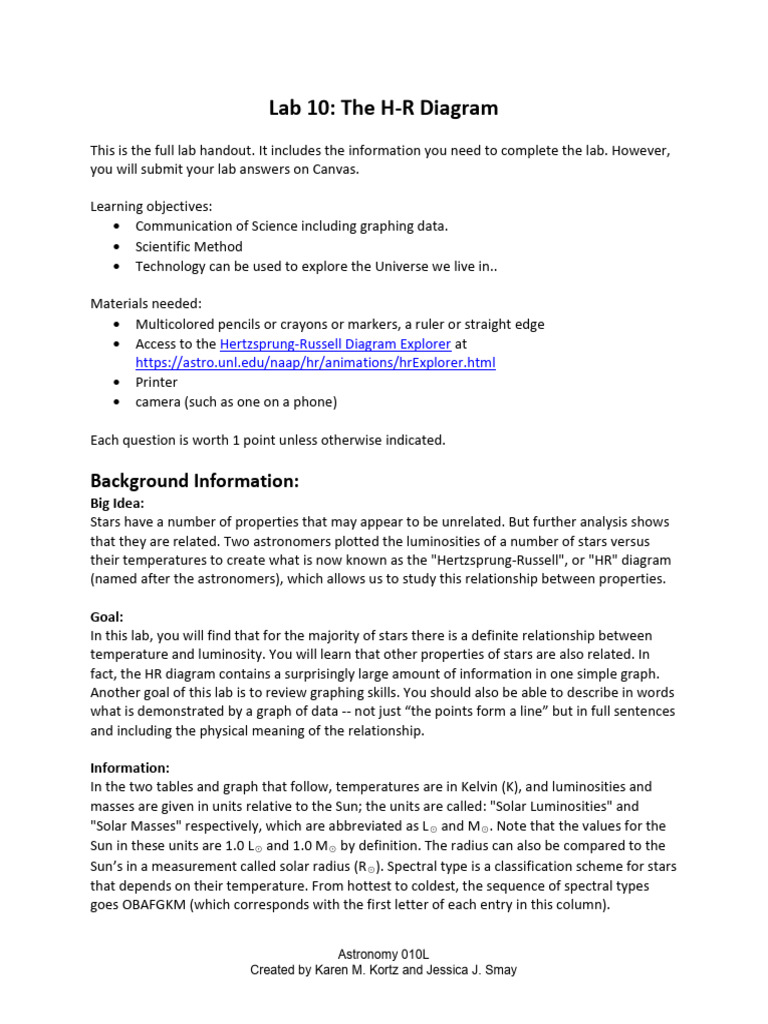 Astro Lab 10 Handout | PDF