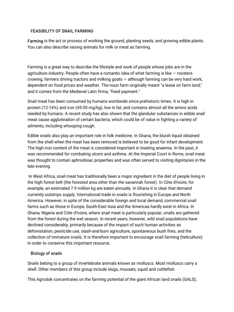 Feasibility of Snail Farming | PDF
