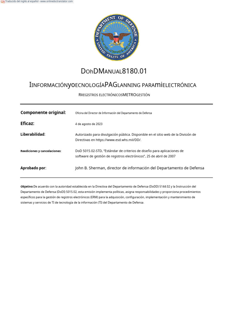 X DOD MANUAL 8180.01 2023.en.es | PDF