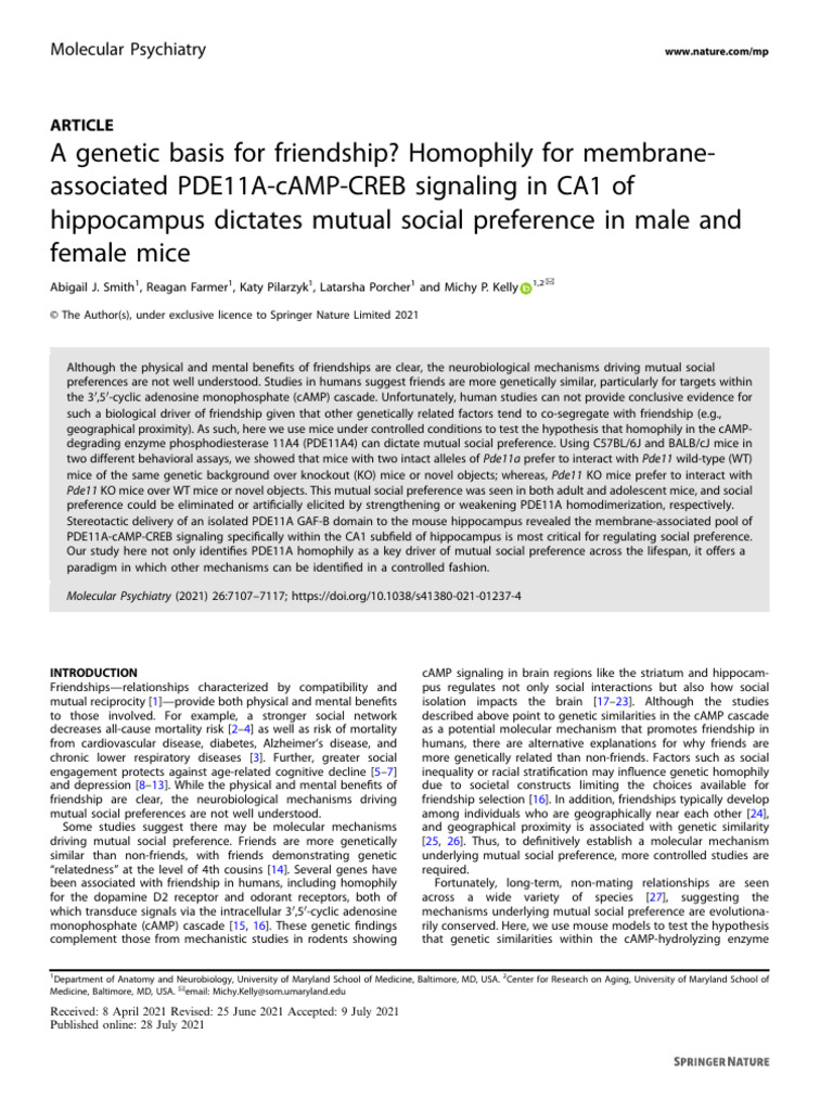 A Genetic Basis For Friendship? Homophily For Membrane - Associated ... A Genetic Basis For Friendship? Homophily For Membrane - Associated ...