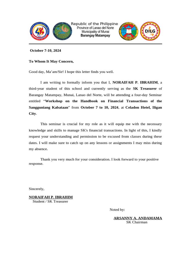 SK Excuse Letter | PDF