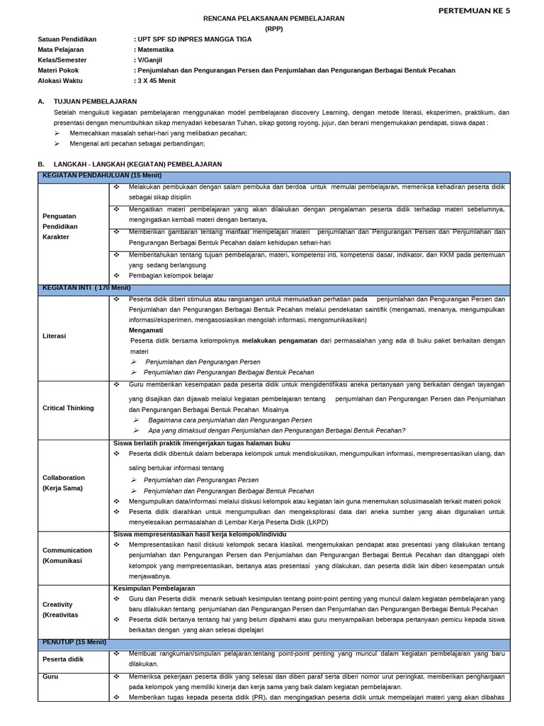 RPP Kelas 5 - Bab 1 Pembelajaran 5 | PDF