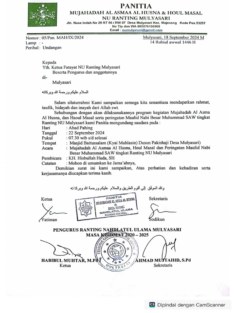 Undangan Asmaul Husna Untuk Fatayat | PDF