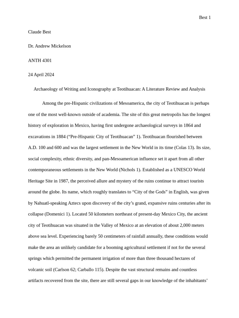 Archaeology of Writing and Iconography at Teotihuacan: A Literature ...