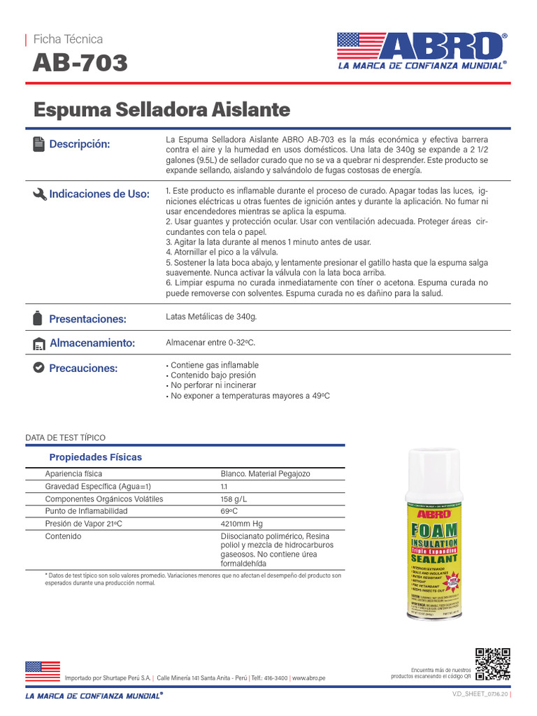 Abro Espuma Selladora Aislante Ab-703 | PDF