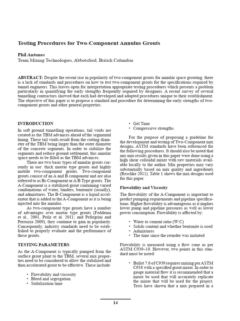Testing Procedures For Two Component Annulus Grouts | PDF