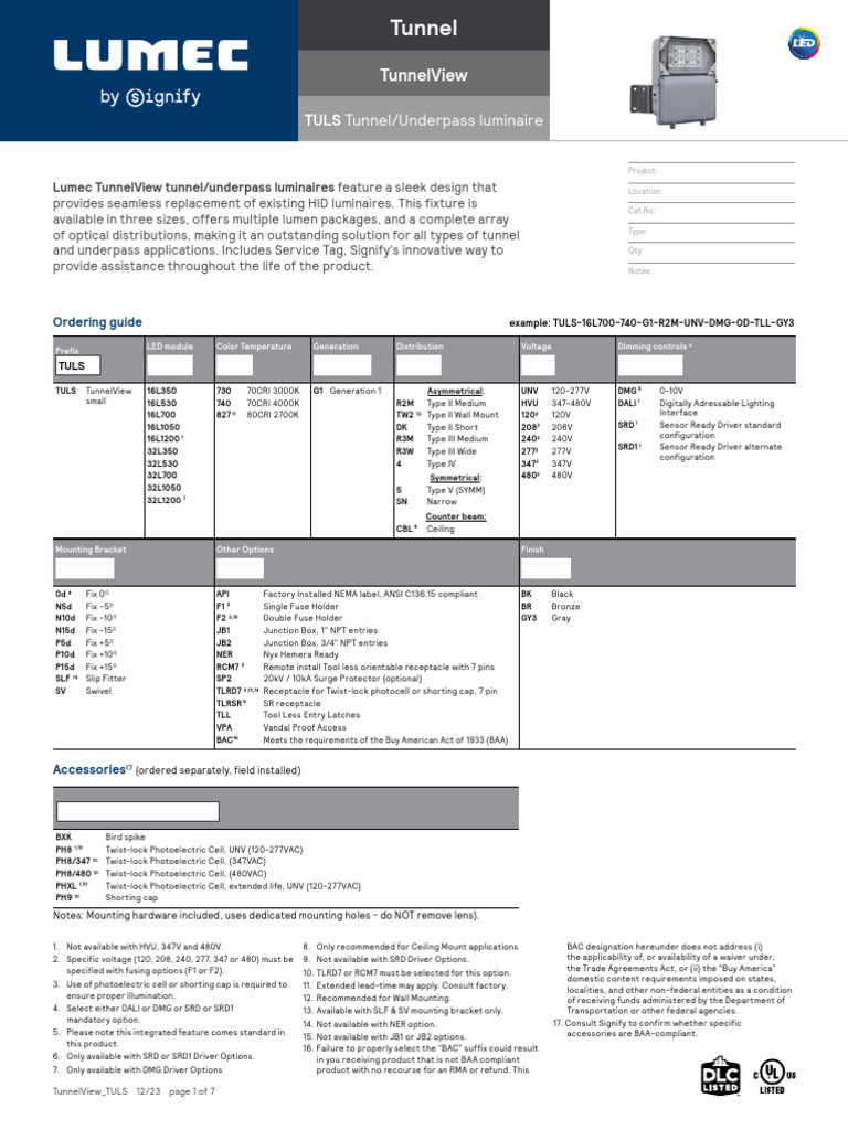 TunnelView Small Spec Sheet | PDF