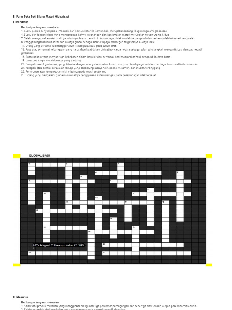 TUGAS TEKA TEKI SILANG Kelas IX | PDF