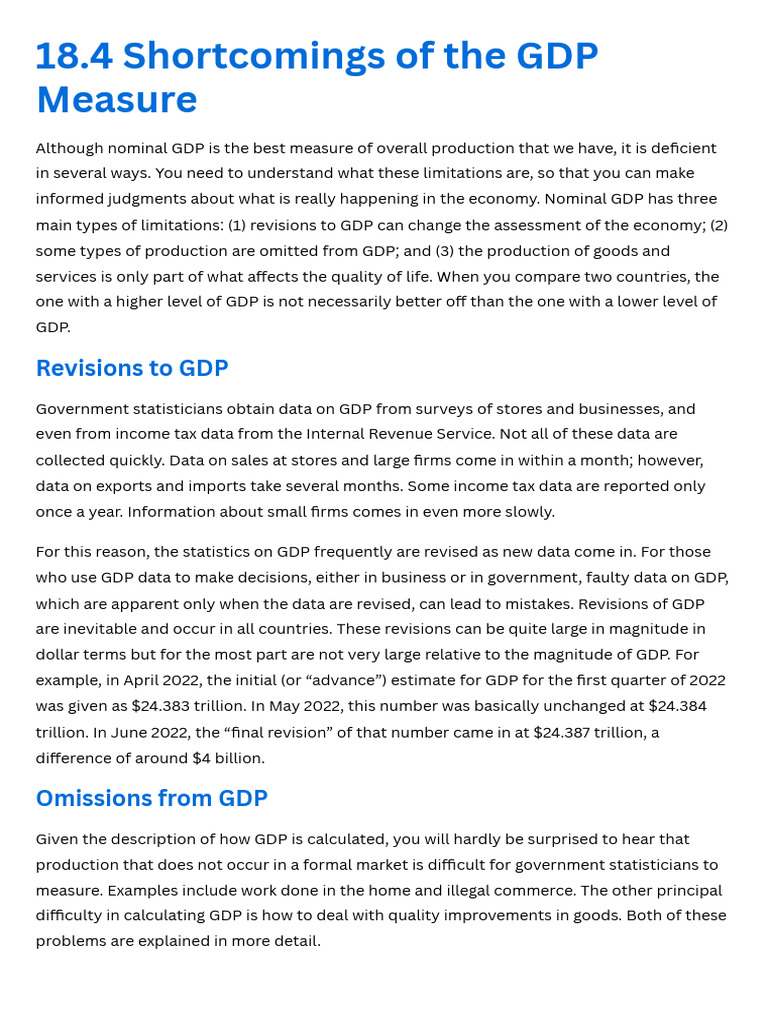 18.4 Shortcomings of The GDP Measure | PDF