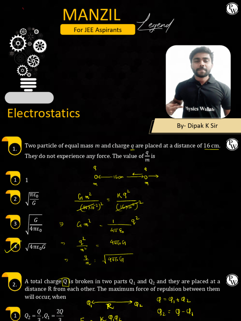 Electrostatics - Practice Sheet Solution - Manzil Legends-JEE | PDF