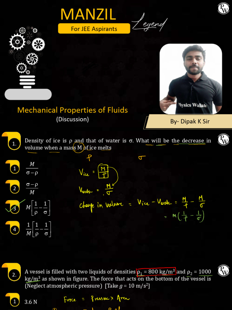 Mechanical Properties of Fluids _ Practice Sheet Solution Notes ...