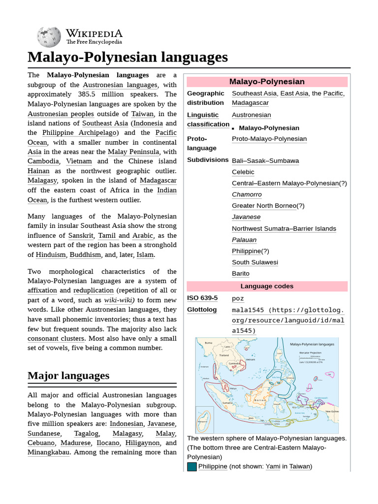 Malayo-Polynesian Languages | PDF | Languages Of Asia | Language Arts ...
