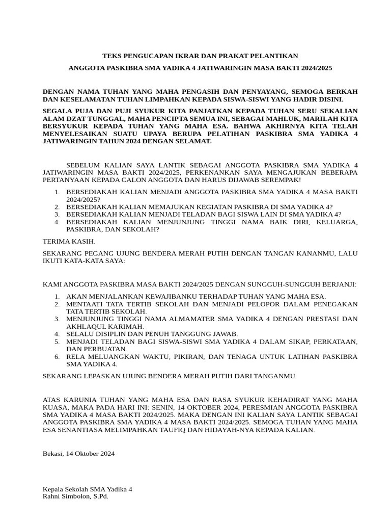 Teks Pengucapan Ikrar Dan Prakat Pelantikan | PDF