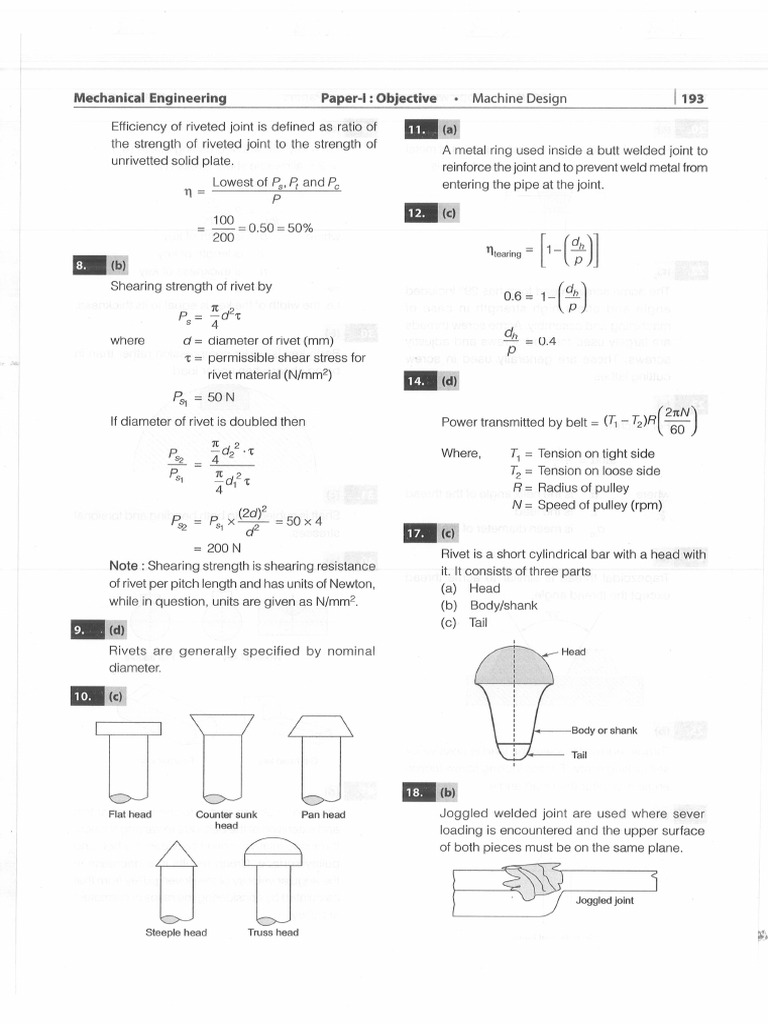 Mechanical Engineering Paper-I: Objective - Machine Design 193 11. (A ...