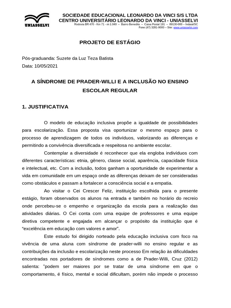 Projeto de estágio FINALIZADO | PDF