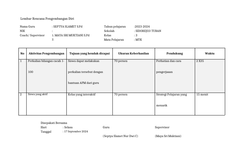 Lampiran 7 - Lembar Rencana Pengembangan Diri | PDF