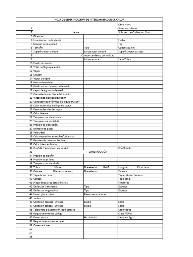 Hoja Especificación Interc de Calor | PDF