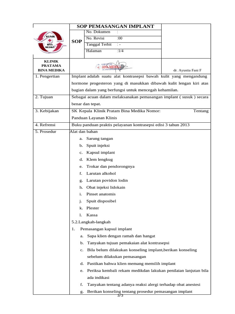 Sop Pemasangan Implant | PDF