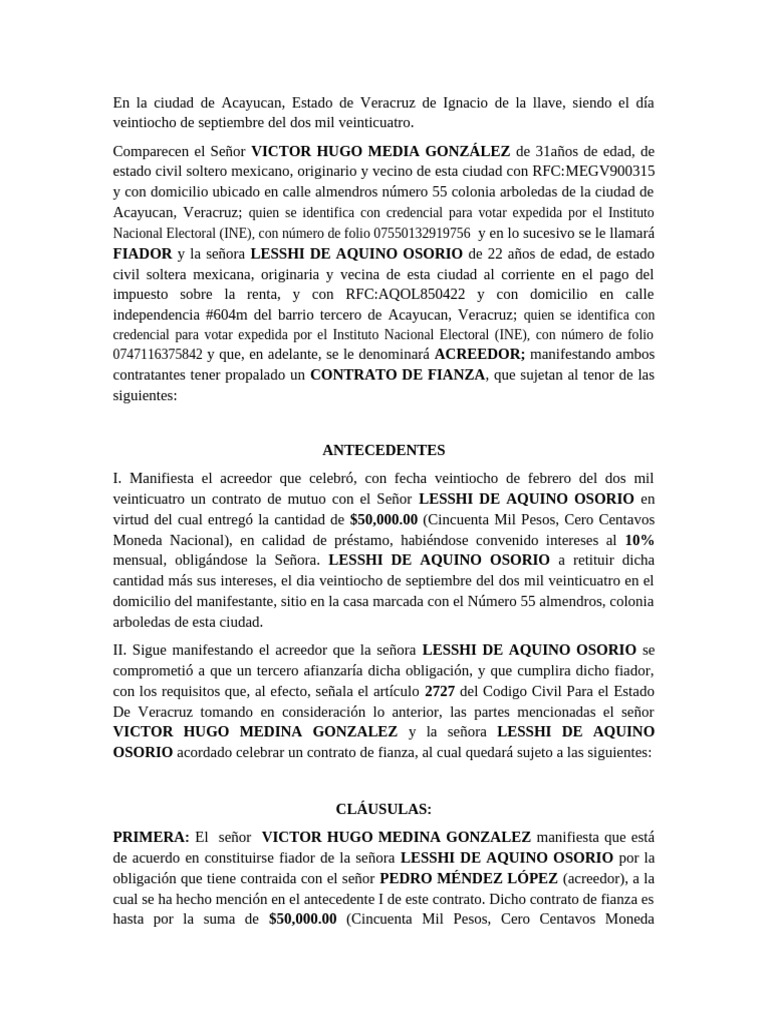 Contrato de Fianza | PDF | Garantía