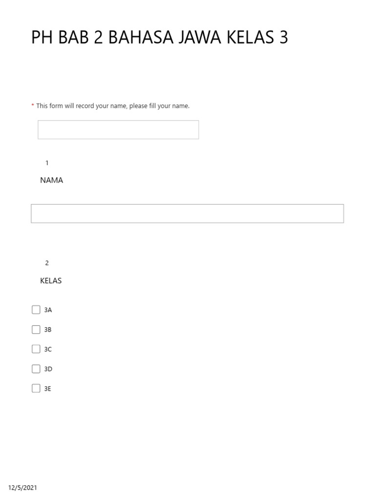 PH Bab 2 Bahasa Jawa Kelas 3 (Kelas 3e Tp. 2021 - 2022) | PDF