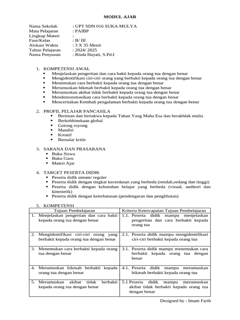 Contoh Modul Ajar | PDF
