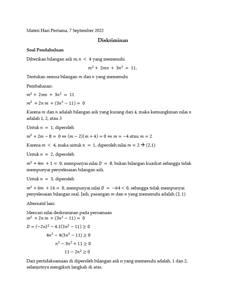 Solusi Hari 1. Diskriminan | PDF