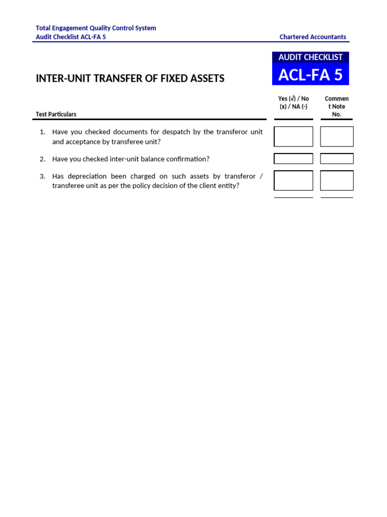 ACL-FA 5 Inter-Unit Transfer of Fixed Assets | PDF